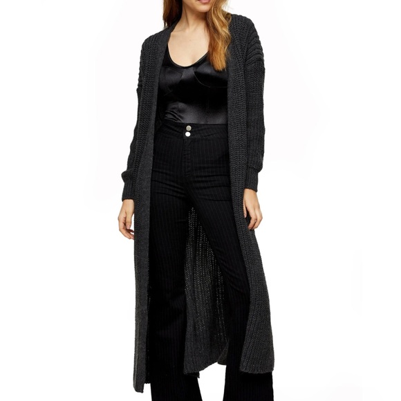 Topshop | Sweaters | Topshop Open Front Maxi Cardigan In Charcoal ...